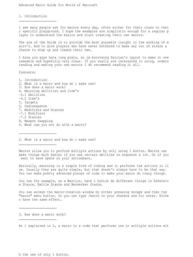 Advanced Macro Guide For World of Warcraft | PDF | Macro (Computer ...