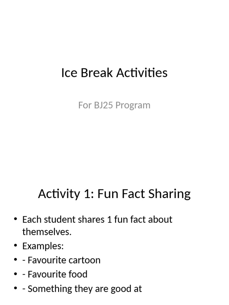 Engaging Ice Breaker Activities for BJ25 | PDF