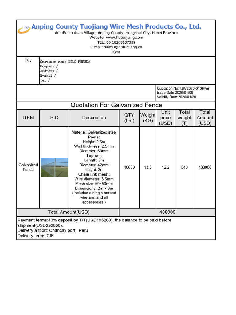 Quotation for Galvanized Fence Supply | PDF | Manufactured Goods