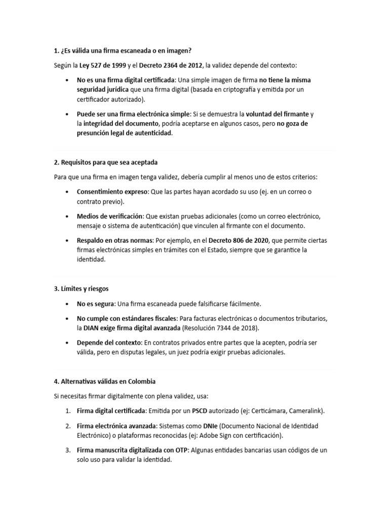 Validez de firmas escaneadas en Colombia | PDF