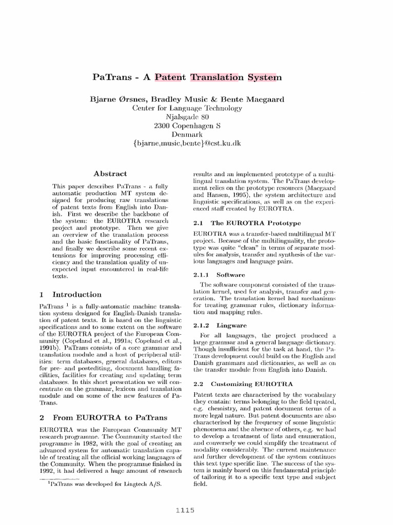 Automatic Patent Translation System | PDF | Parsing | Translations