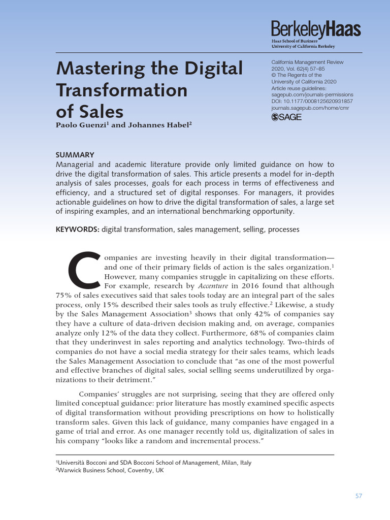 Mastering the Digital Transformation of Sales | PDF | Sales ...
