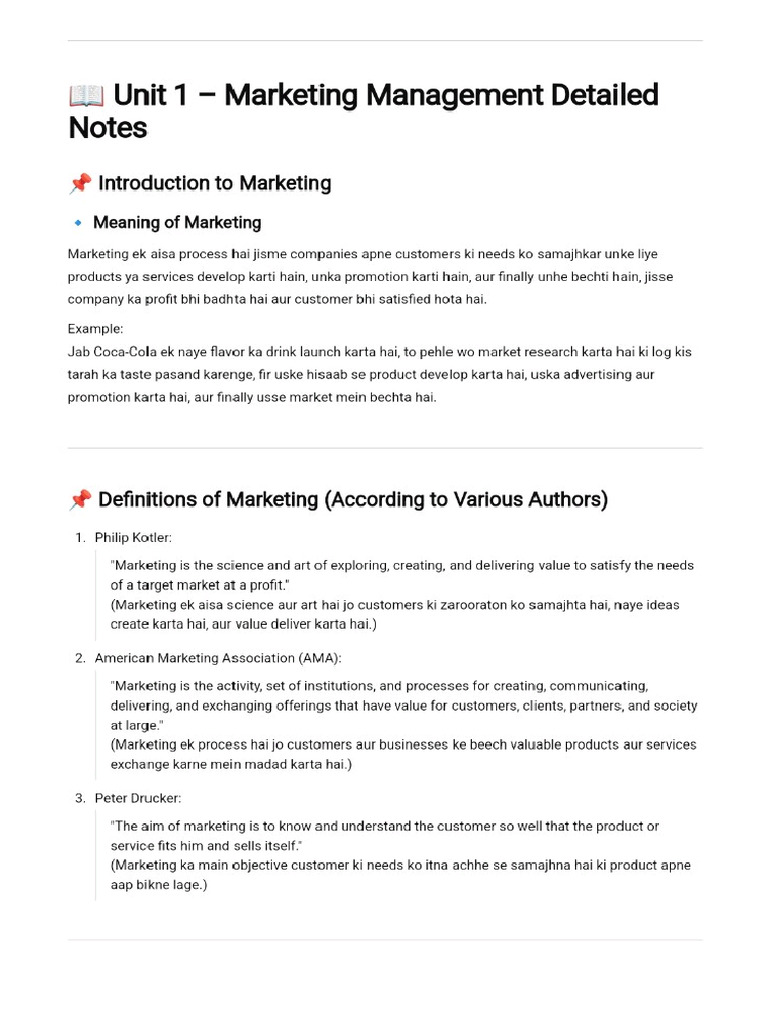 Unit 1 Marketing Management | PDF