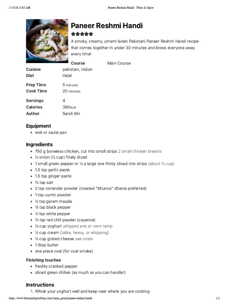 Quick Paneer Reshmi Handi Recipe | PDF | Fat | Cooking