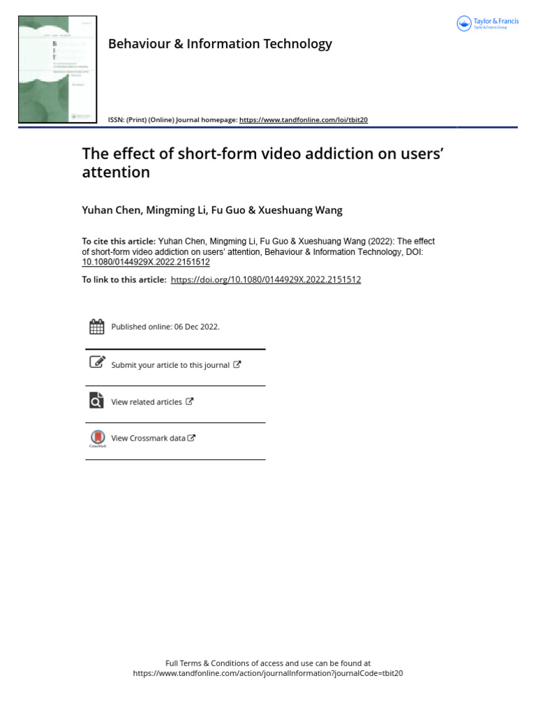 The Effect of Short Form Video Addiction on Users Attention | PDF ...