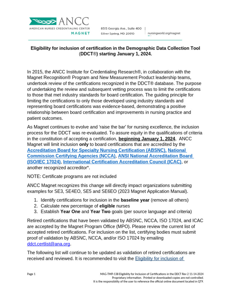 DDCT Certification Inclusion Criteria 2024 | PDF | Certification
