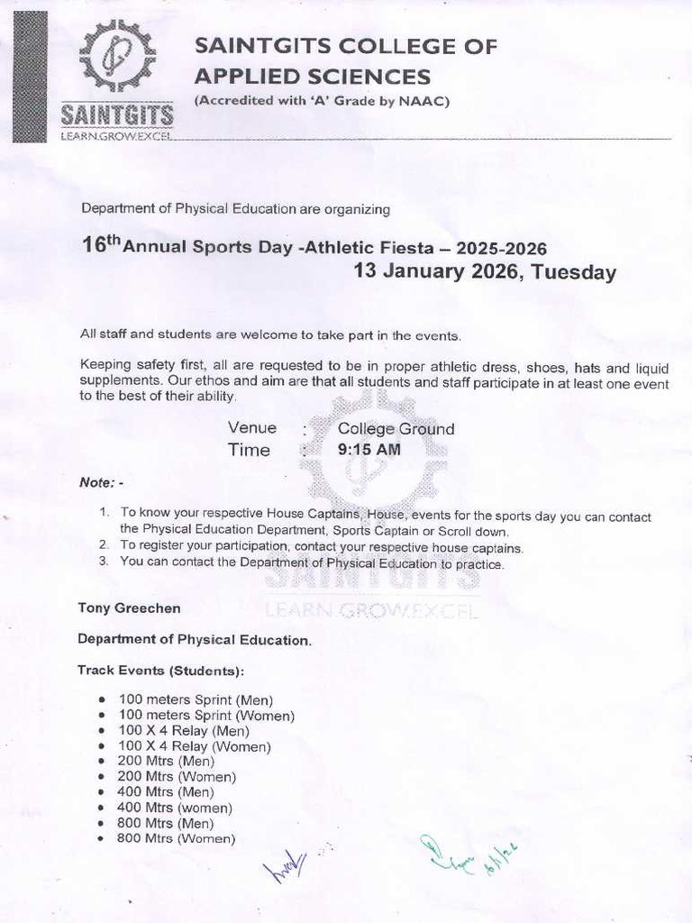 Annual Sports Circular | PDF