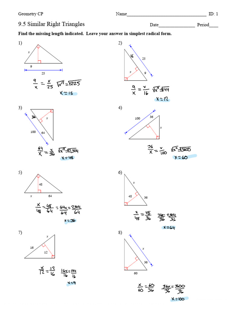 Similar Right Triangles Worksheet | PDF | Euclidean Plane Geometry ...