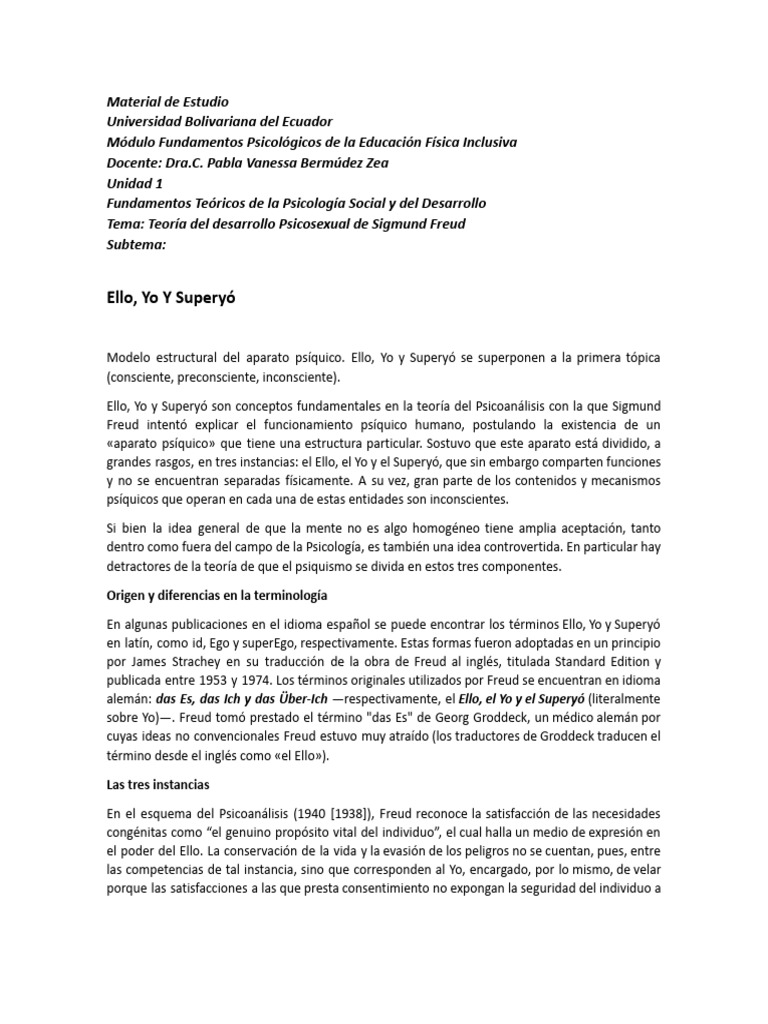 El Yo, El Ello, Superyo.docx | PDF | Familia Freud | Teorías psicologicas