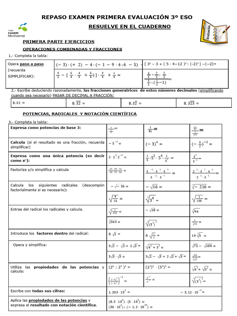 Repaso Examen Primera Evaluación 3º Eso 2025-2026.Docx (1) | PDF | Porcentaje | Matemática Elemental