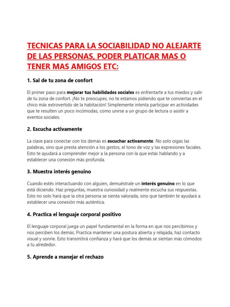 TECNICAS PARA LA SOCIABILIDAD NO ALEJARTE DE LAS PERSONAS | PDF ...