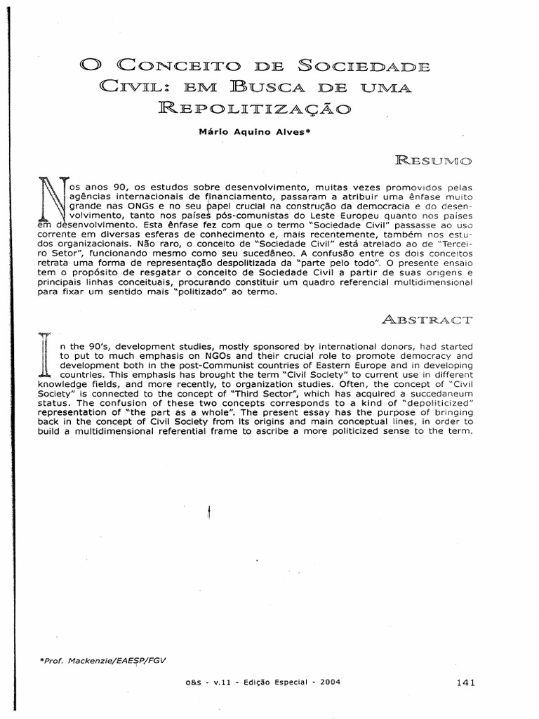 Texto básico 2 - Conceito Sociedade Civil Repolitização - Ensaio ...