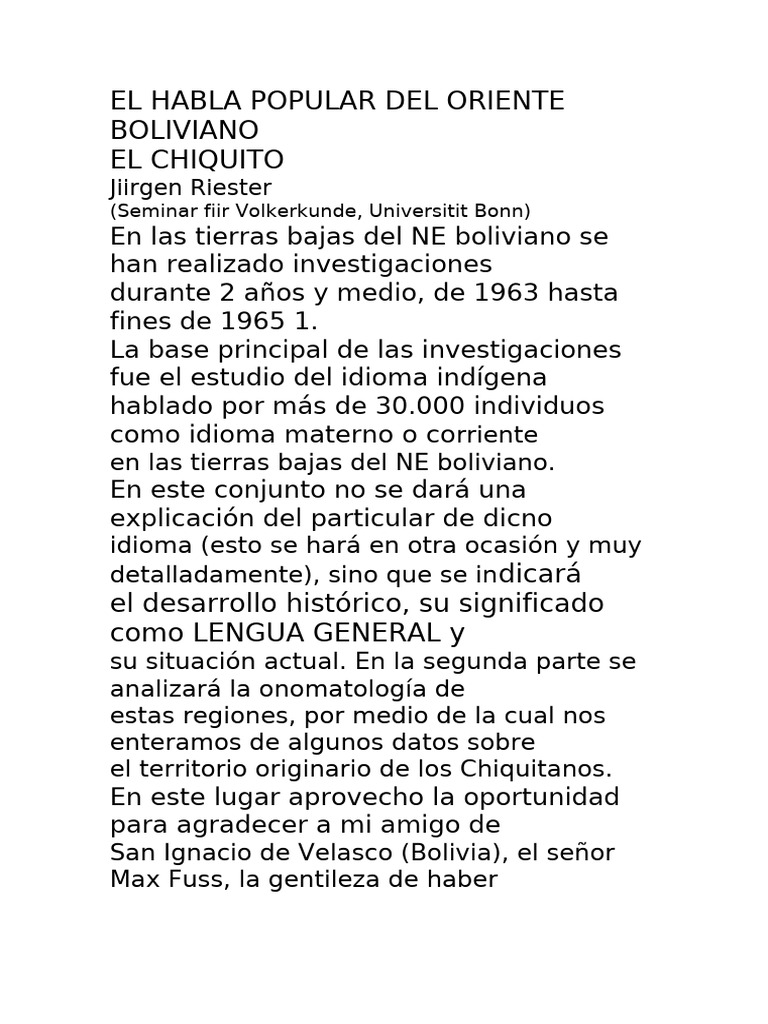 El Habla Popular Del Oriente Boliviano | PDF | Lengua española | Bolivia