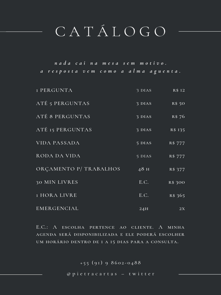 CATÁLOGO E TERMOS Pietra Cartomante | PDF | Tempo