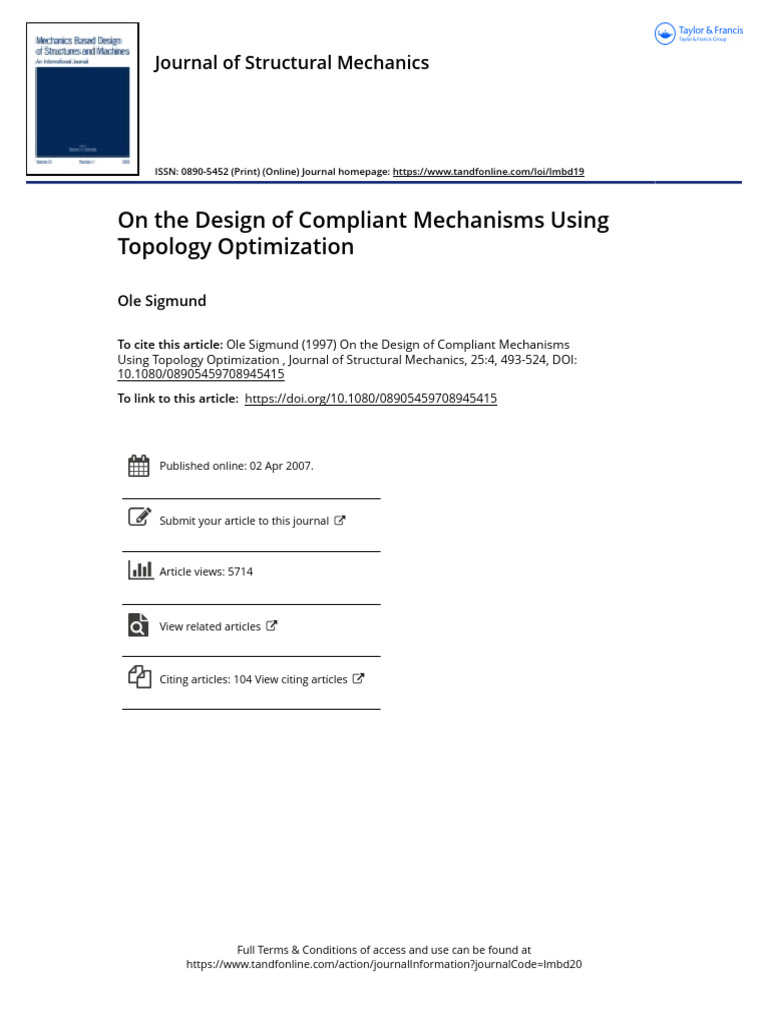 On the Design of Compliant Mechanisms Using Topology Optimization | PDF ...