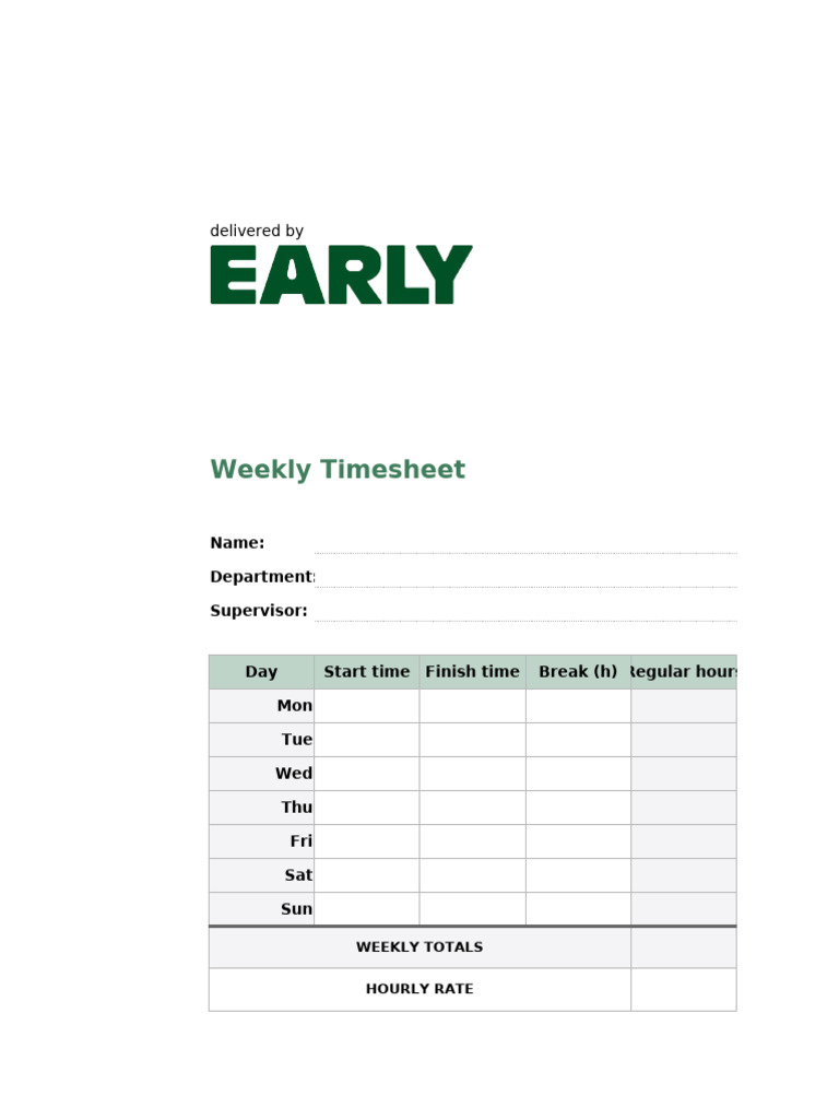 Early Weekly Timesheet Template | PDF