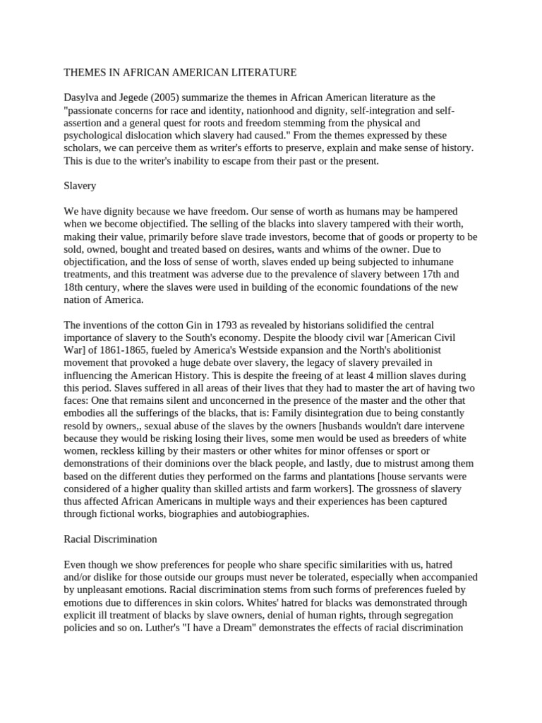 Themes in African American Literature | PDF | Slavery In The United ...