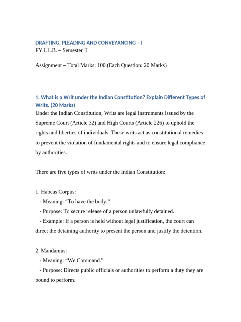 Indian Writs and Legal Drafting Guide | PDF | Writ | Affidavit