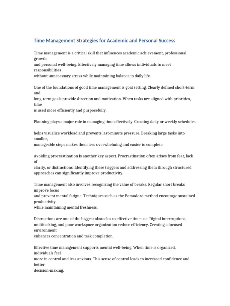 Time Management Strategies for Academic and Personal Success LONG | PDF ...
