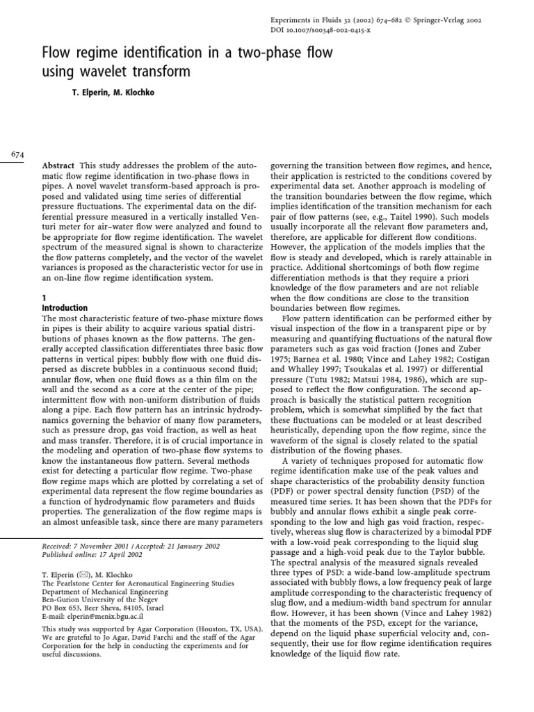 Flow Regime Identification in A Two-Phase Flow Using Wavelet Transform | PDF | Wavelet ...