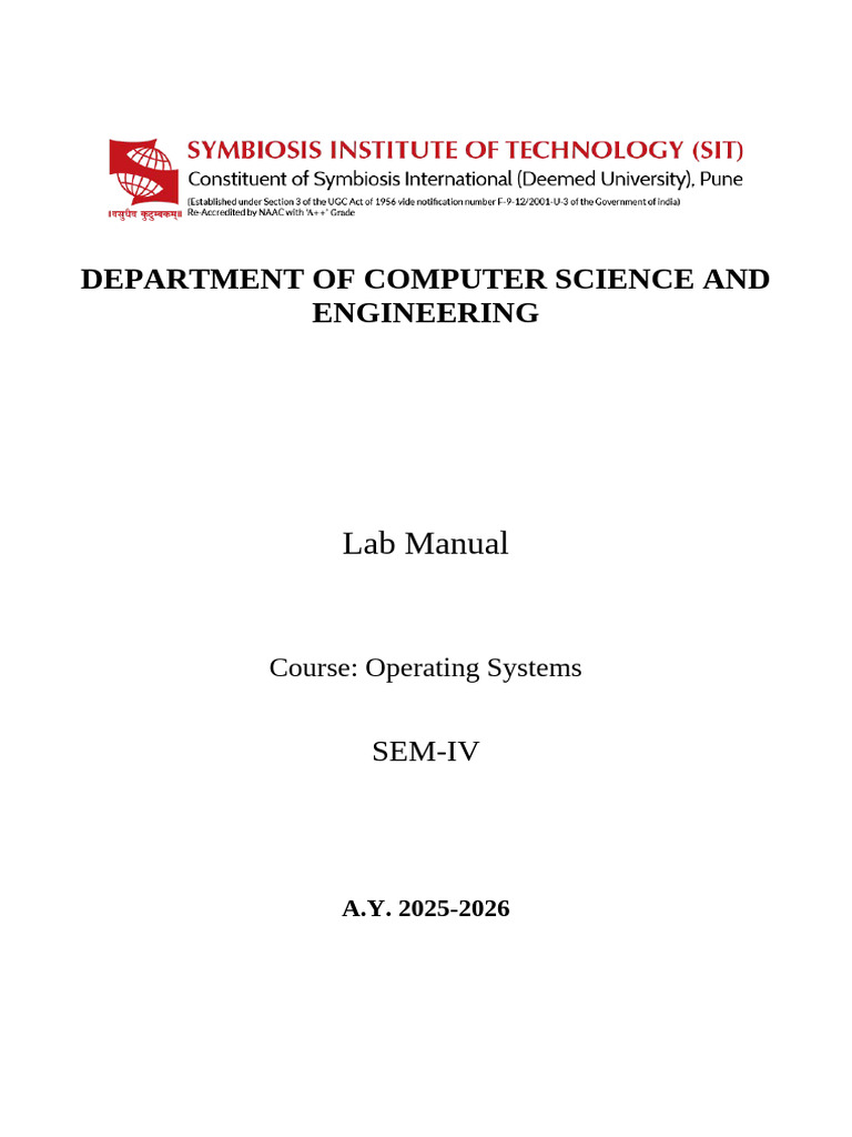 Operating System Lab Manual - AY25-26 - No Code | PDF | Operating ...