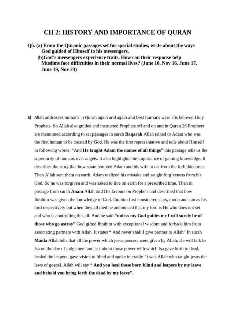 CH 2-Revelation & Compilation - History and Importance of Quran | PDF ...