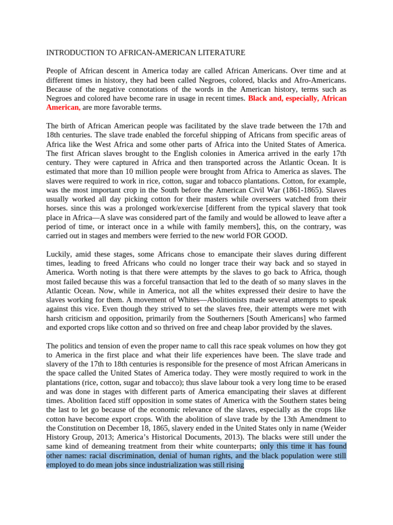 Overview of African American Literature | PDF | Slavery | Abolitionism