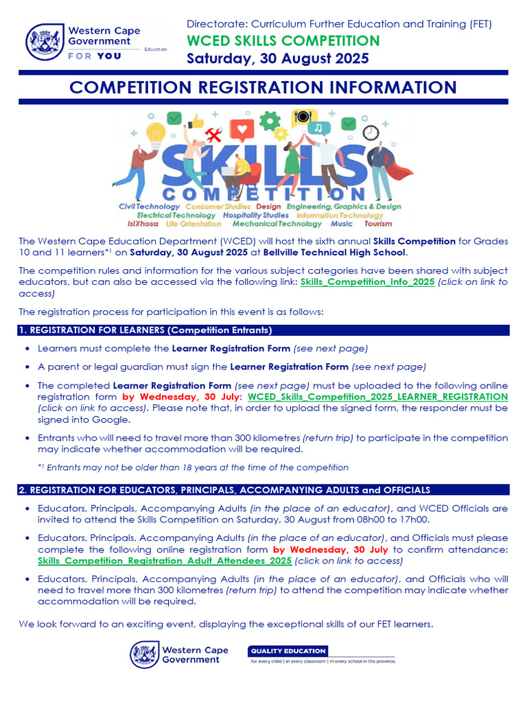 WCED Skills Competition Registration Form 2025 | PDF