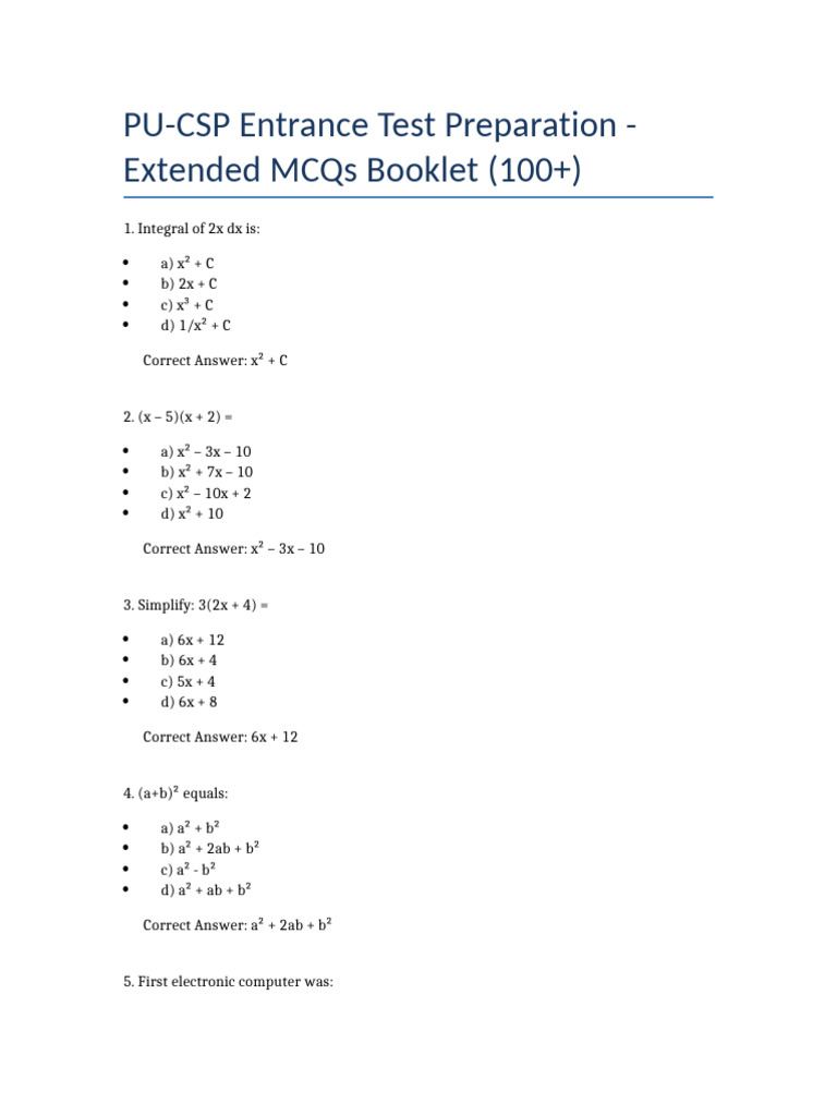 PU-CSP MCQ Booklet Expanded | PDF | Volt | Computing