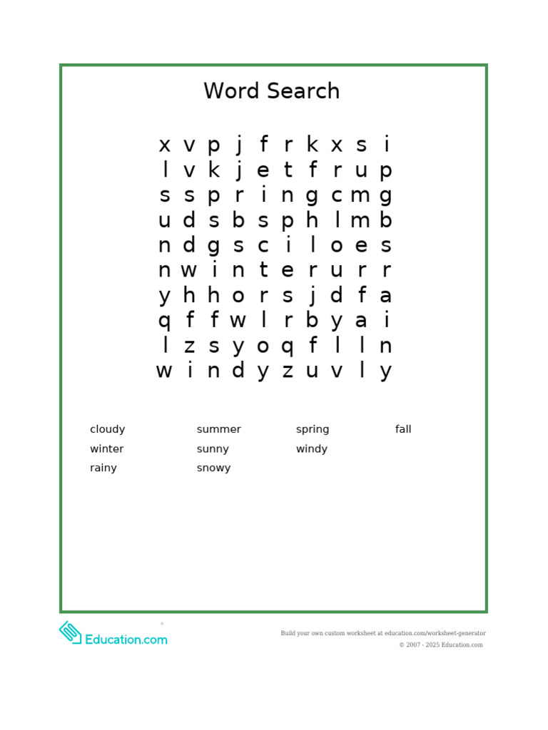 Custom Word Search Worksheet Creator | PDF