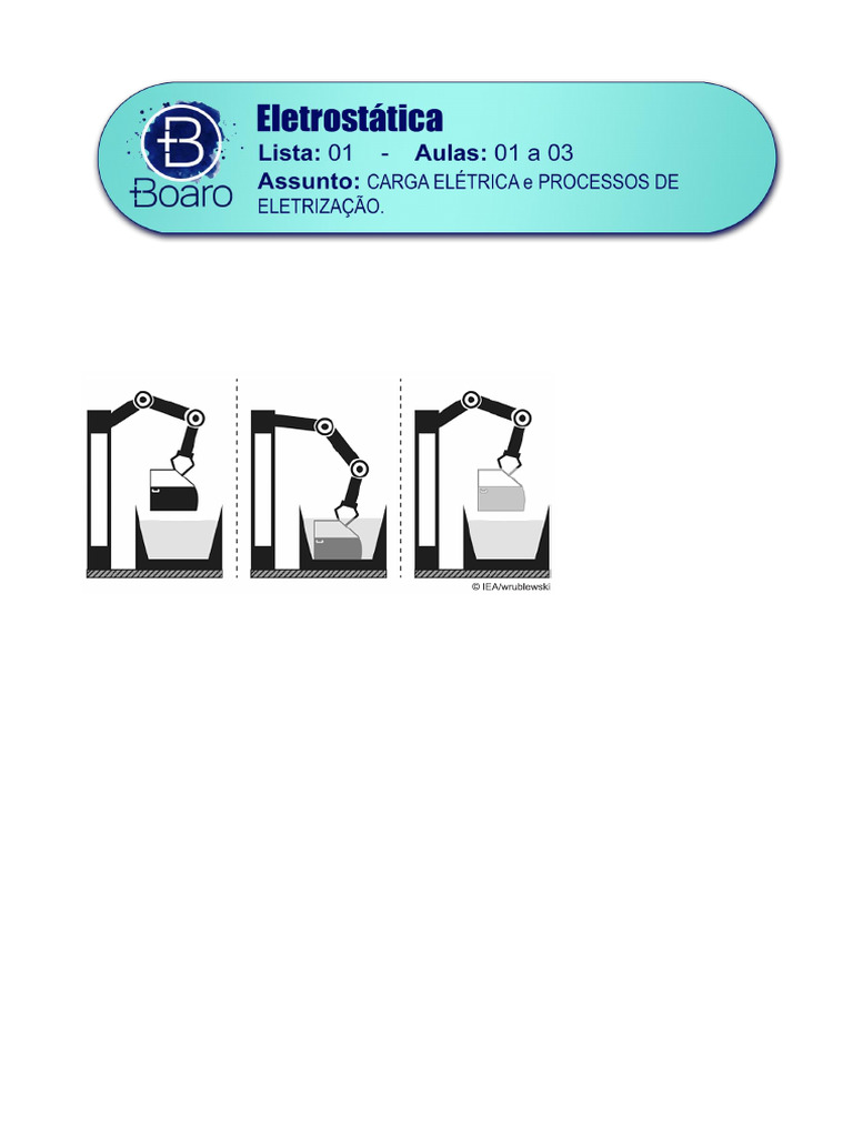 ELETROSTÁTICA – LISTA 1 - Aulas 01 a 03 - Carga Elétrica e Processos de ...