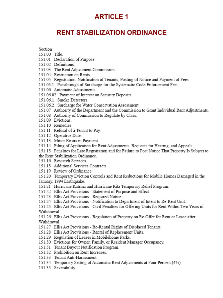 RENT STABILIZATION ORD COMPLETE | PDF | Leasehold Estate | Landlord