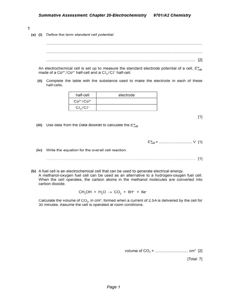 Electrochemistry Assessment 9701/A2 | PDF