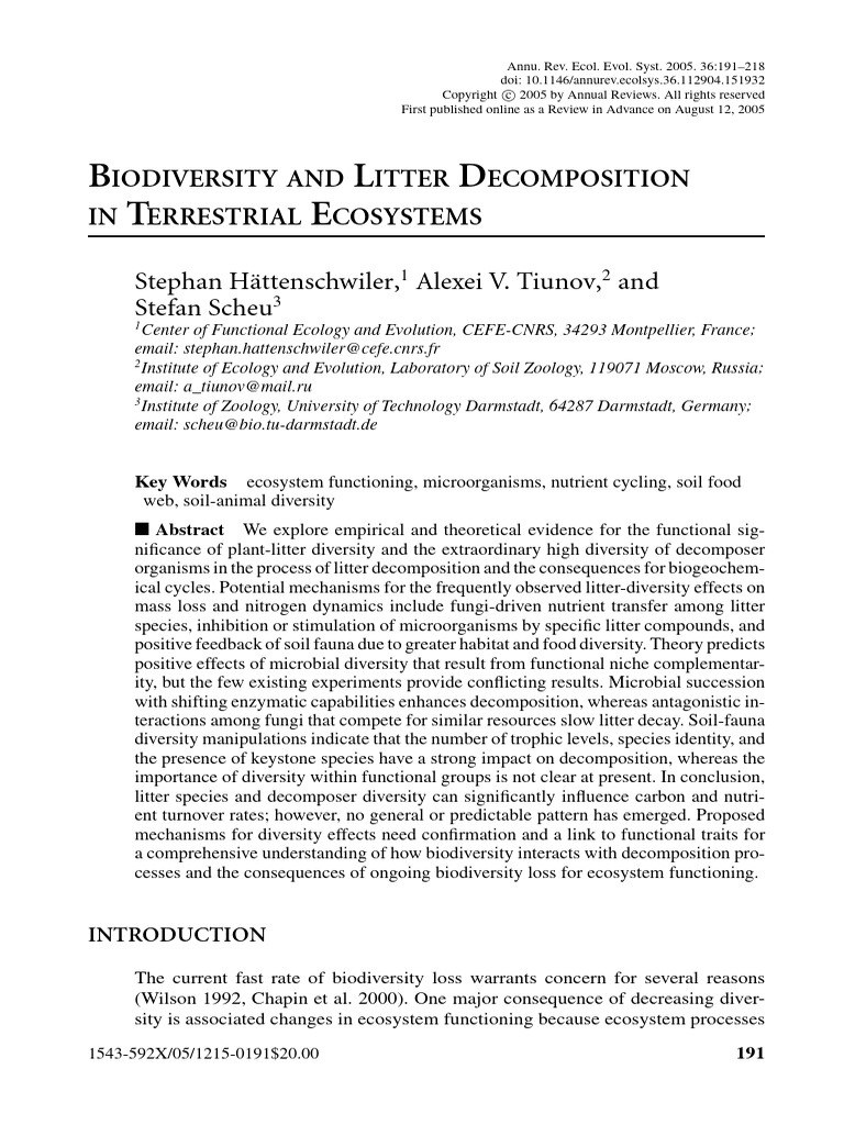 Biodiversity and Litter Decomposition in Terrestrial Ecosystems | PDF ...