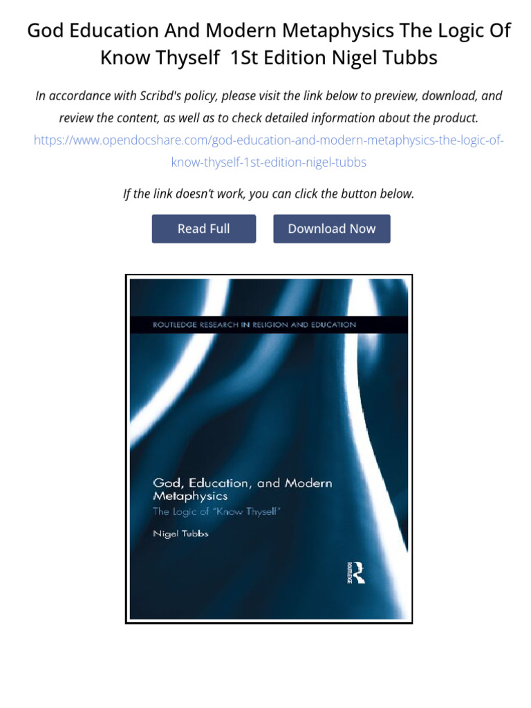 God Education and Modern Metaphysics The Logic of Know Thyself 1st ...