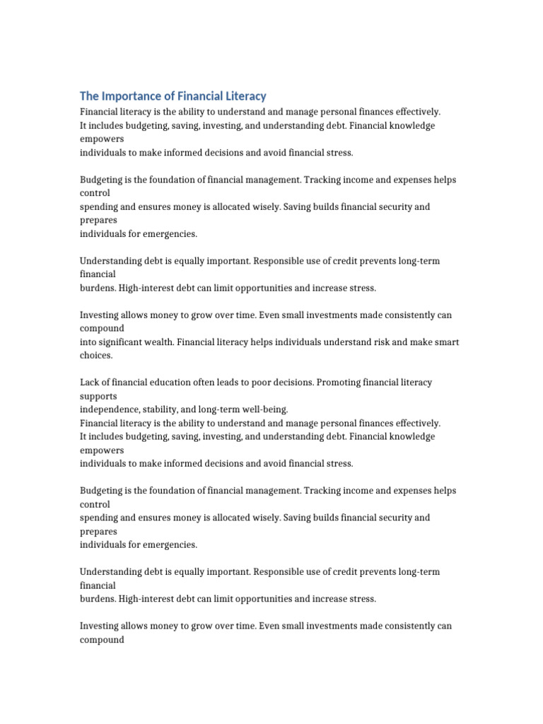 Mastering Financial Literacy Essentials | PDF | Financial Literacy ...
