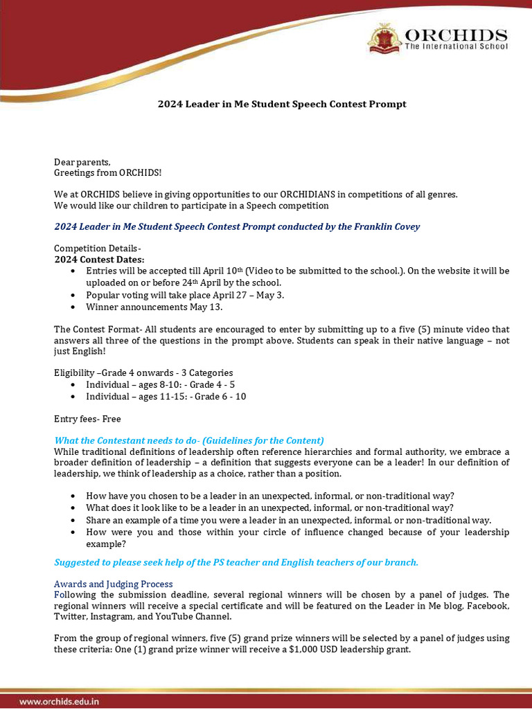 2024 Leader in Me Speech Contest Details | PDF