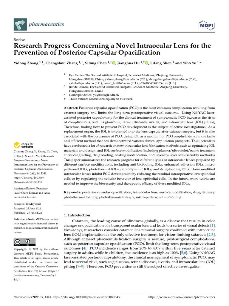 IOL surface modification and PCO reduction review-2022 | PDF ...