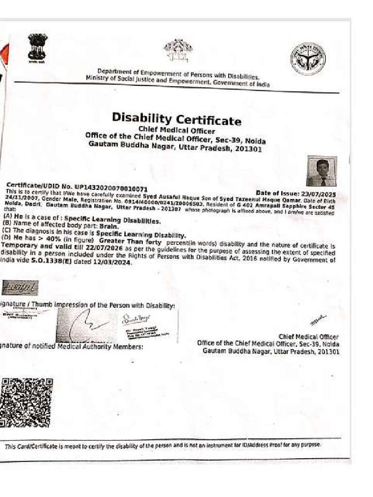 Disability Certificate | PDF