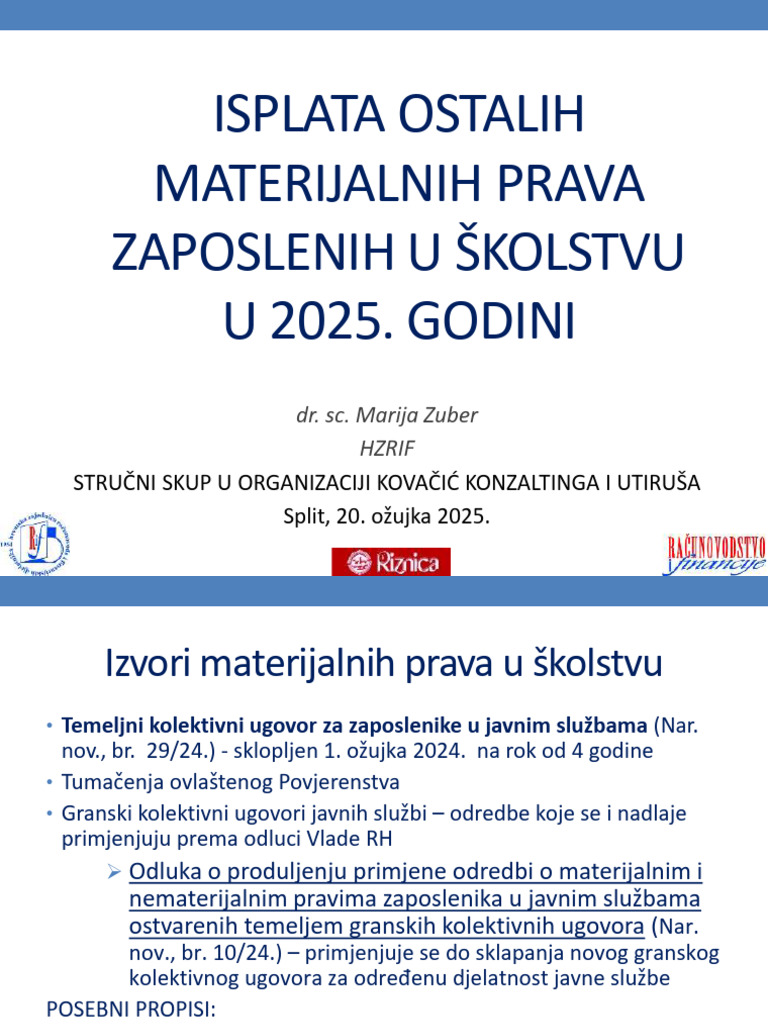 MARIJA ZUBER Isplata Materijalnih Prava U Školstvu U 2025 - Split 03 ...