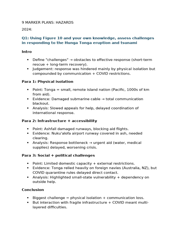 9 mark hazard plans for AQA Geography A level | PDF | Earthquakes ...