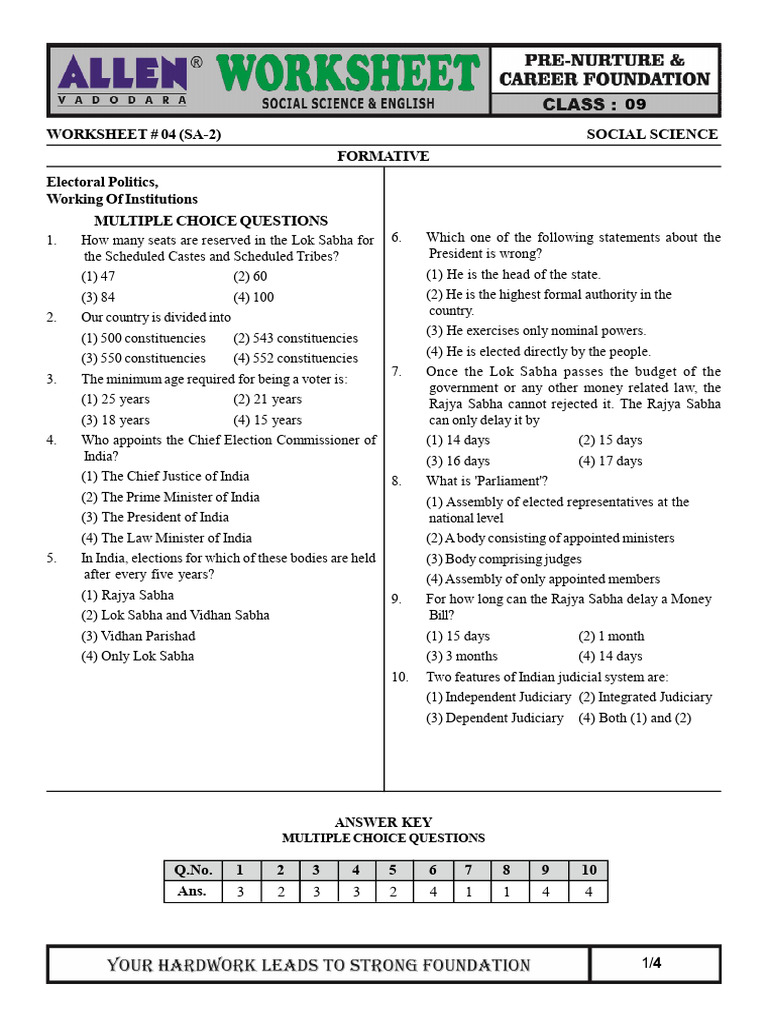 Social Science & English MCQ Worksheet | PDF | Electoral District ...