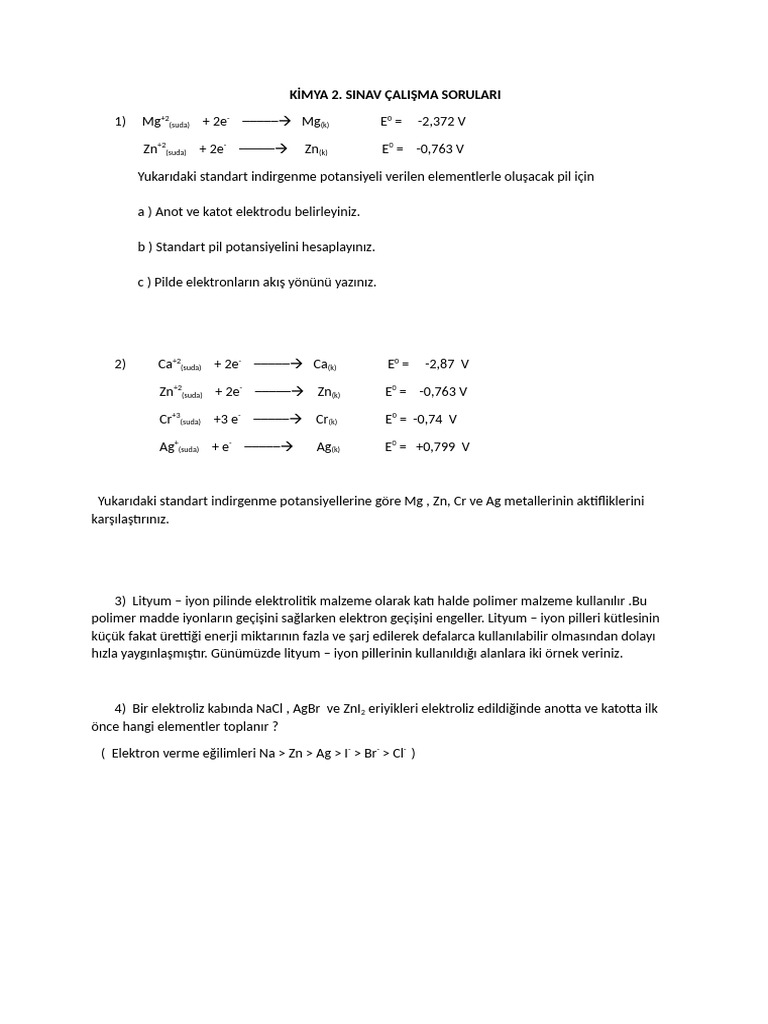 1.donem 2. Sinav Calisma Sorulari | PDF