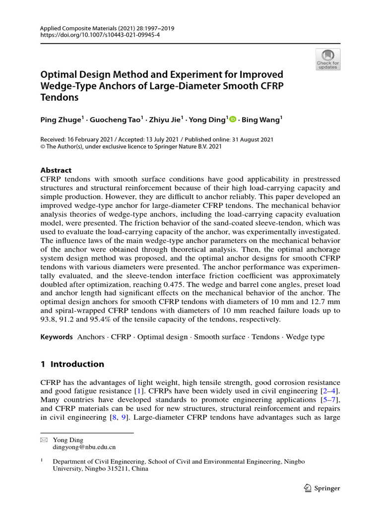 Optimal Design Method and Experiment for Improved Wedge‐Type Anchors of ...
