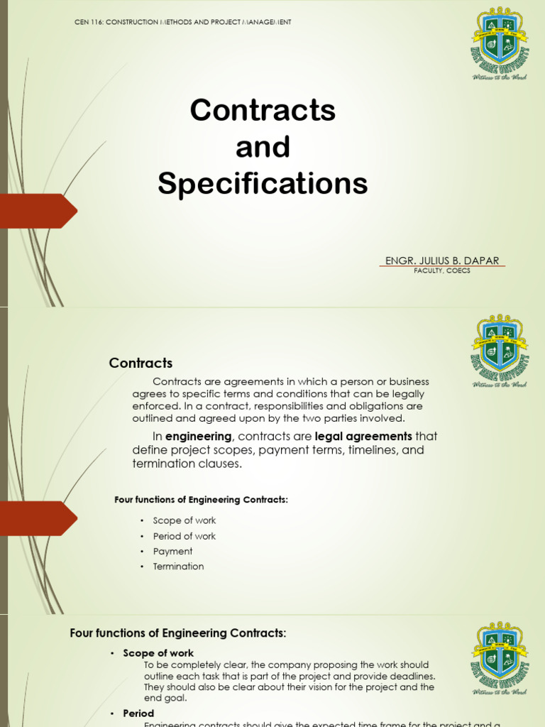 Engineering Contracts and Specifications | PDF | Prices | Regulatory ...