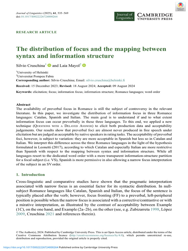 The Distribution of Focus and the Mapping Between Syntax and ...