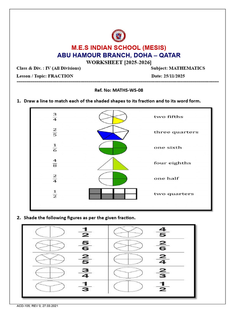 Mathematics Worksheet on Fractions | PDF | Chess | Chess Theory