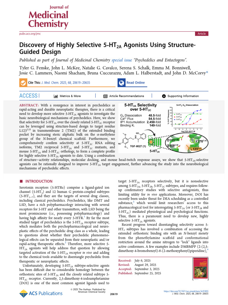Selective 5-HT2A Agonists Design Study | PDF | Ligand (Biochemistry ...