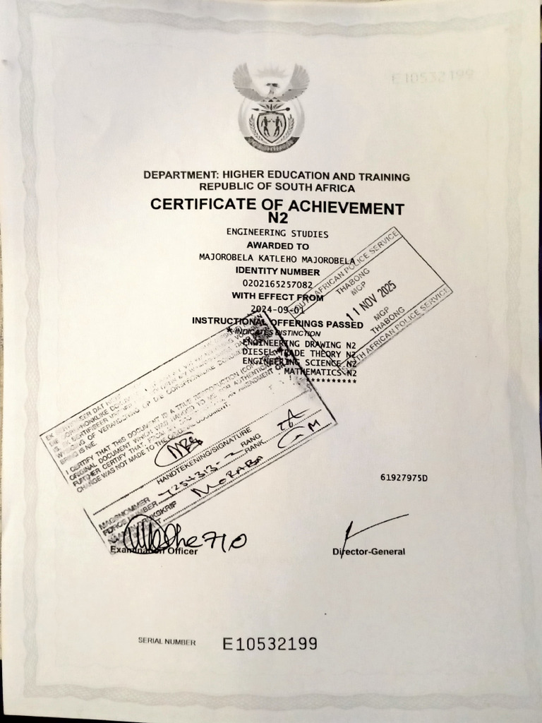 Certificate of Achievement in Engineering | PDF
