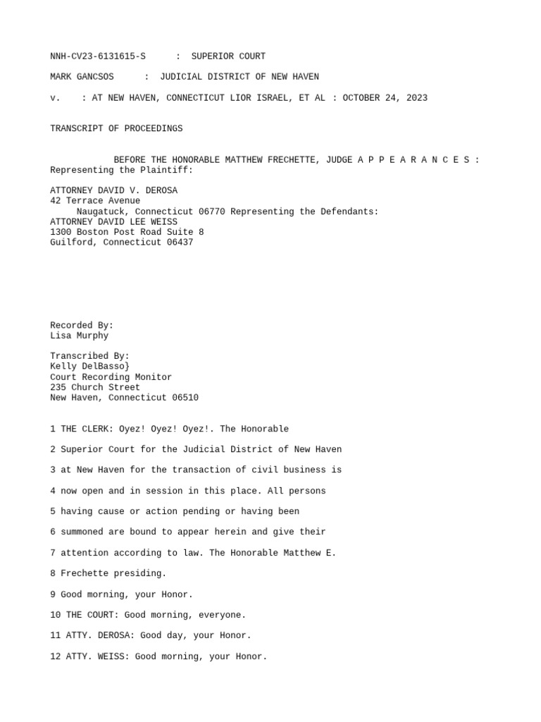 Court transcript_10-24-23 Gancsos v Israel | PDF | Witness | Testimony